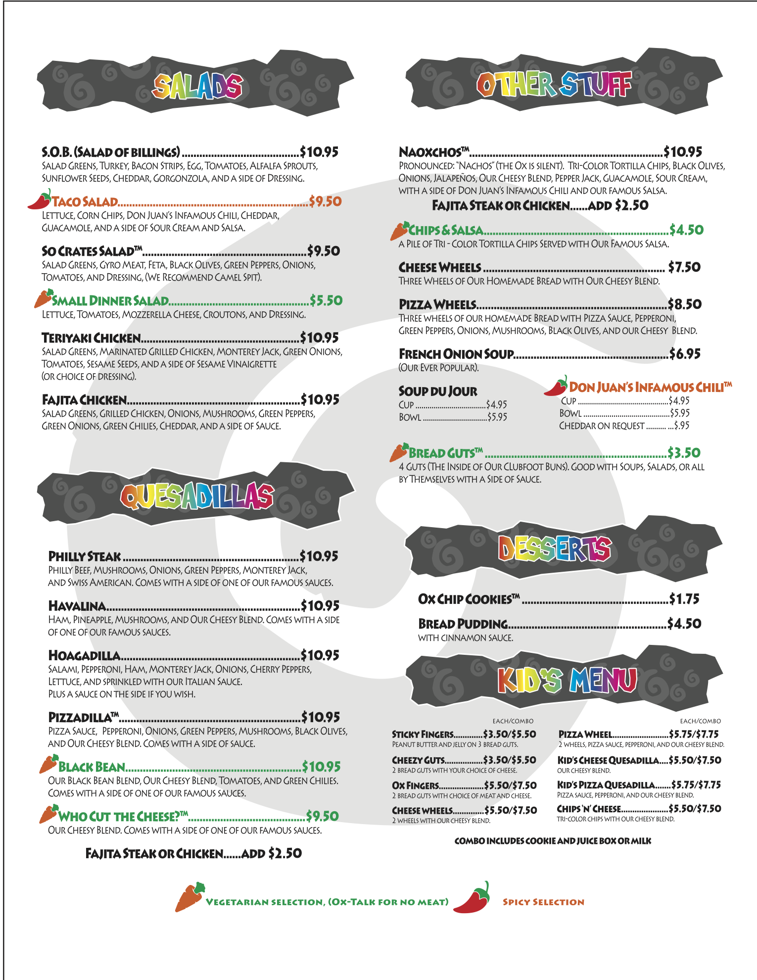 Menu | Staggering Ox